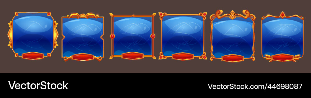 Golden vintage game frames red buttons ui Vector Image