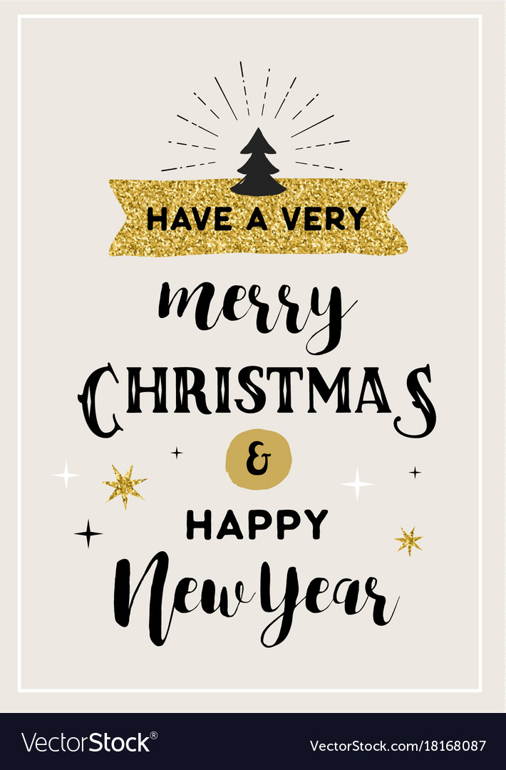 Merry Christmas Hand Drawn Card Lettering Design Vector Image