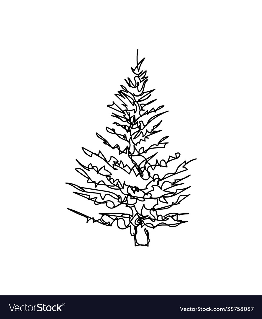 Pine tree one line art continuous line drawing Vector Image