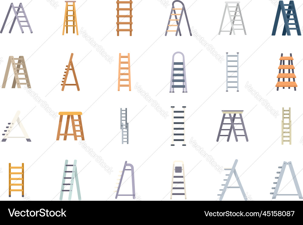 Step ladder icons set flat home metal Royalty Free Vector