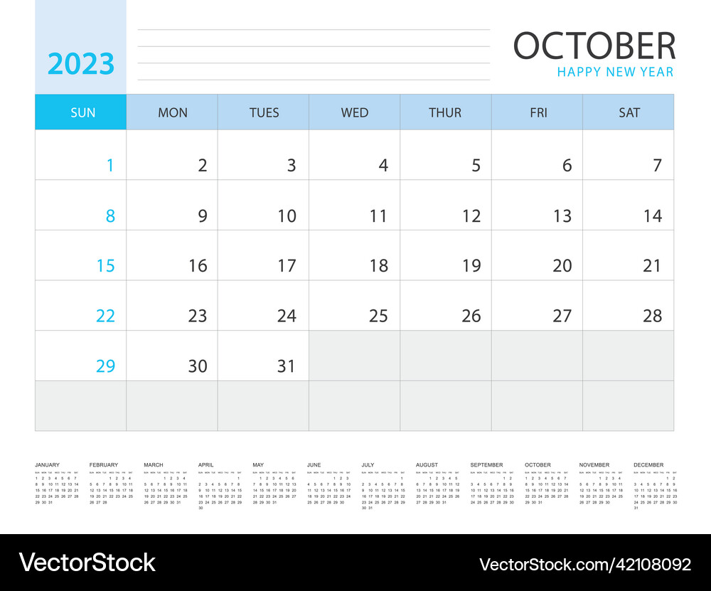 Calendar 2023 year template-october layout Vector Image