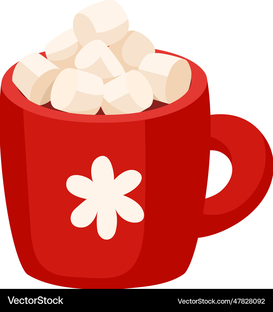 Hot chocolate or cocoa with marshmallows in red Vector Image