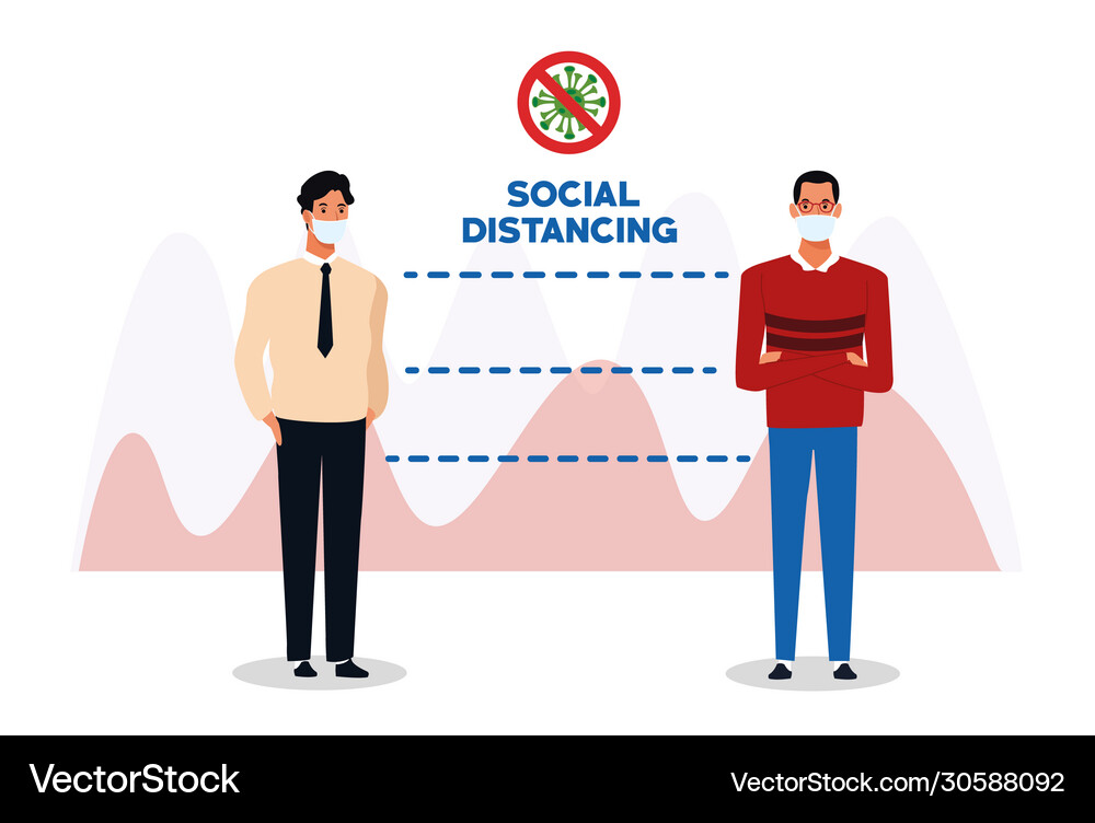 Men using face mask for covid19 with distance Vector Image