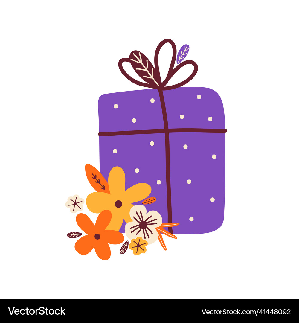 Purple gift box with a bow present for birthday Vector Image