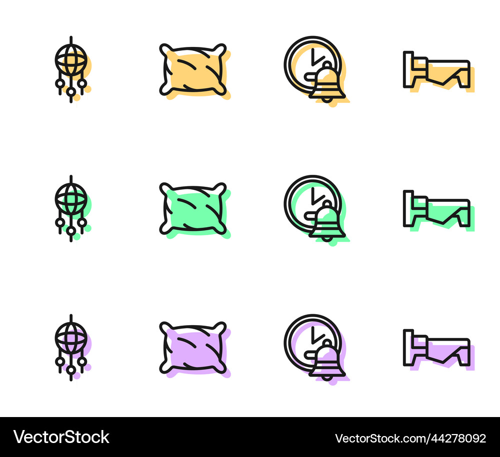 Set line alarm clock dream catcher with feathers Vector Image