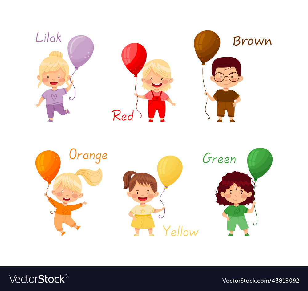 Smiling kids holding colorful toy balloons Vector Image