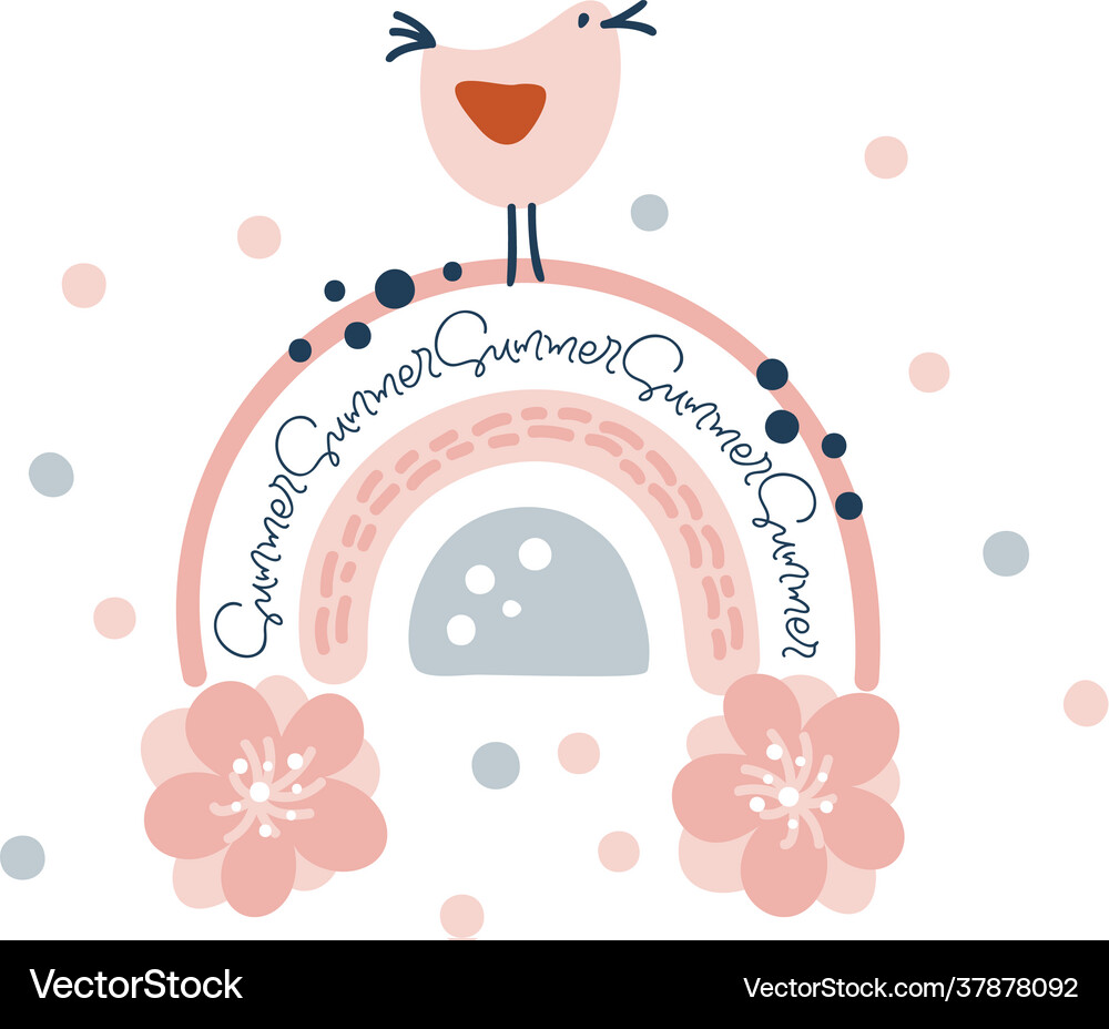 Spring rainbow with flowers bouquet dots Vector Image