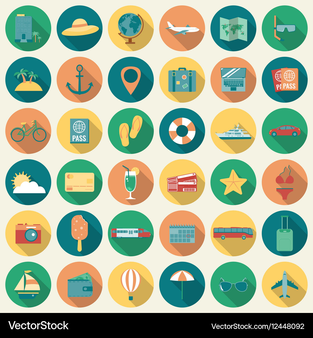 Travel icons set flat design style Royalty Free Vector Image