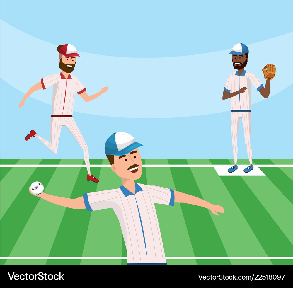 Baseball players competition game in field Vector Image