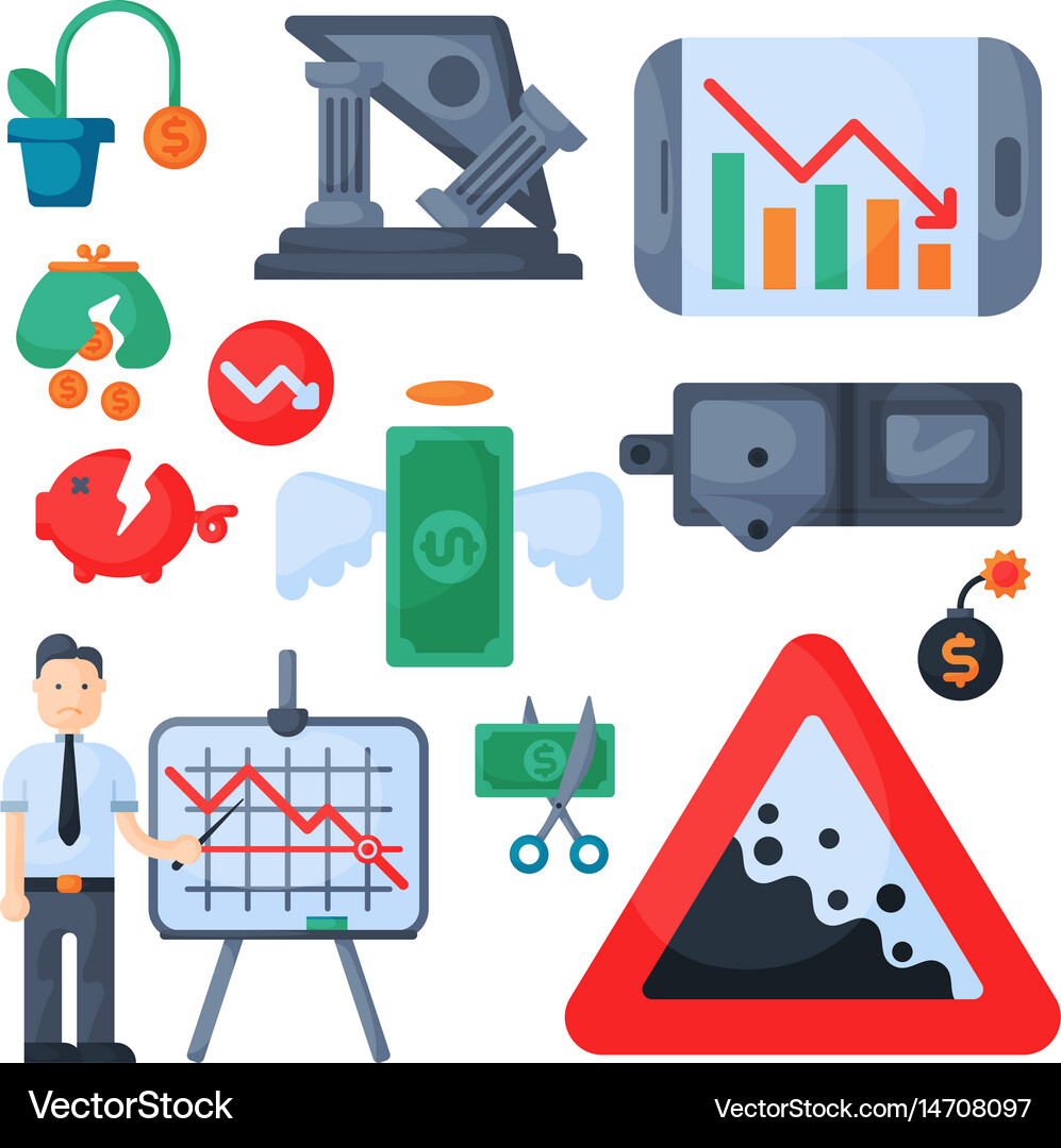 Crisis symbols concept problem economy banking Vector Image