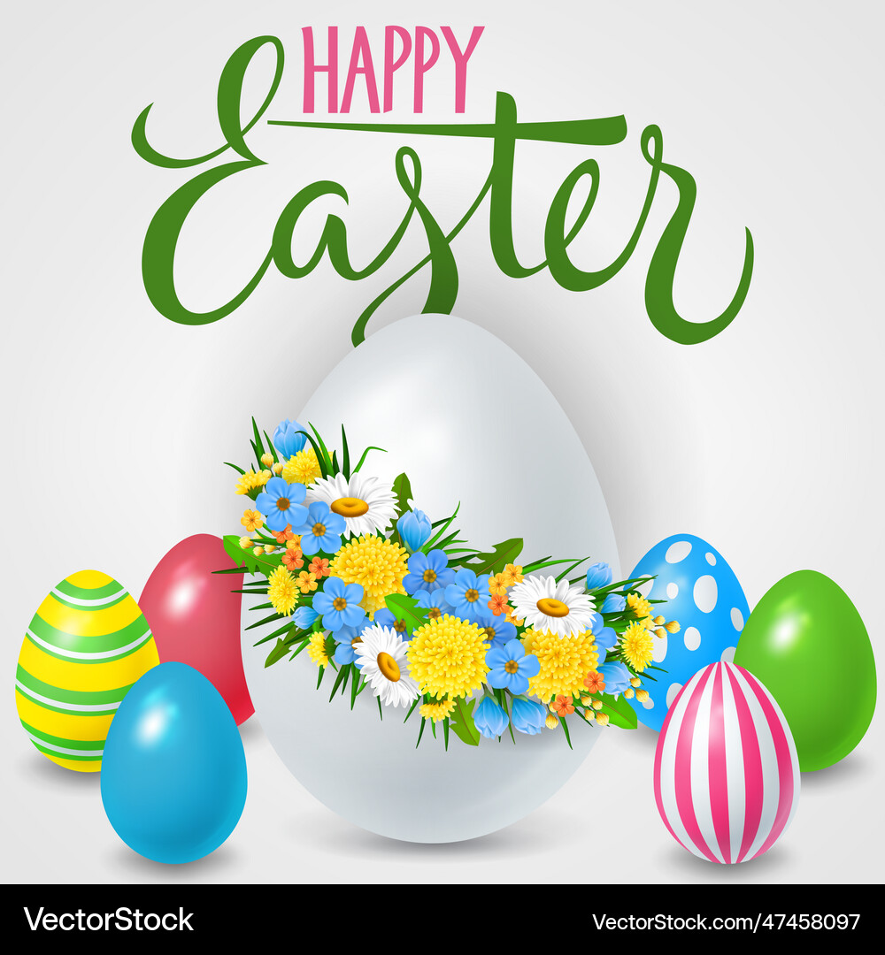 Easter lettering with egg in floral wreath Vector Image