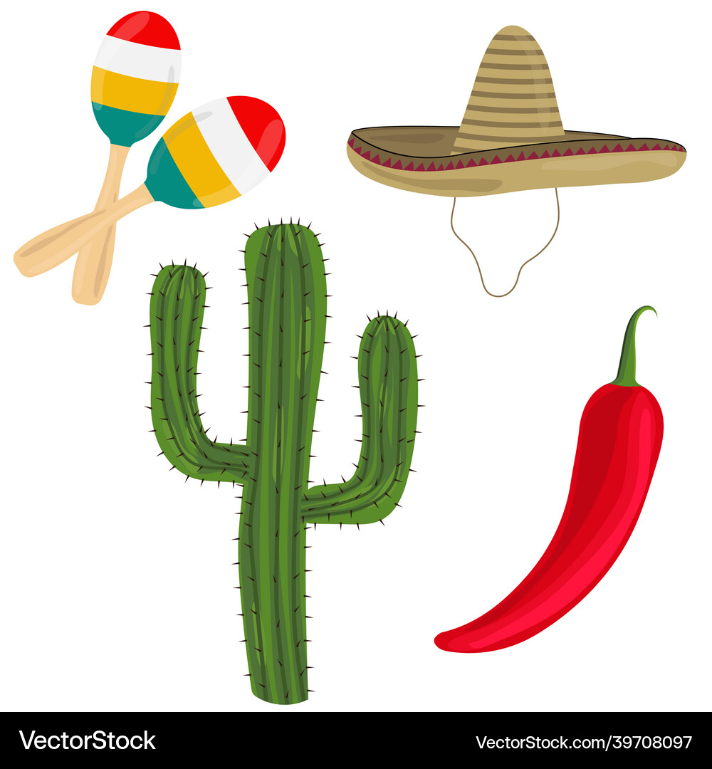 Mexican national items on a white background Vector Image