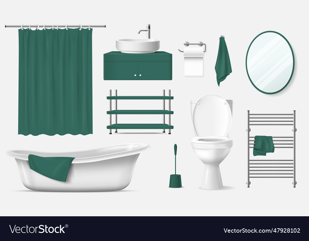 Bathroom interior elements realistic set Vector Image