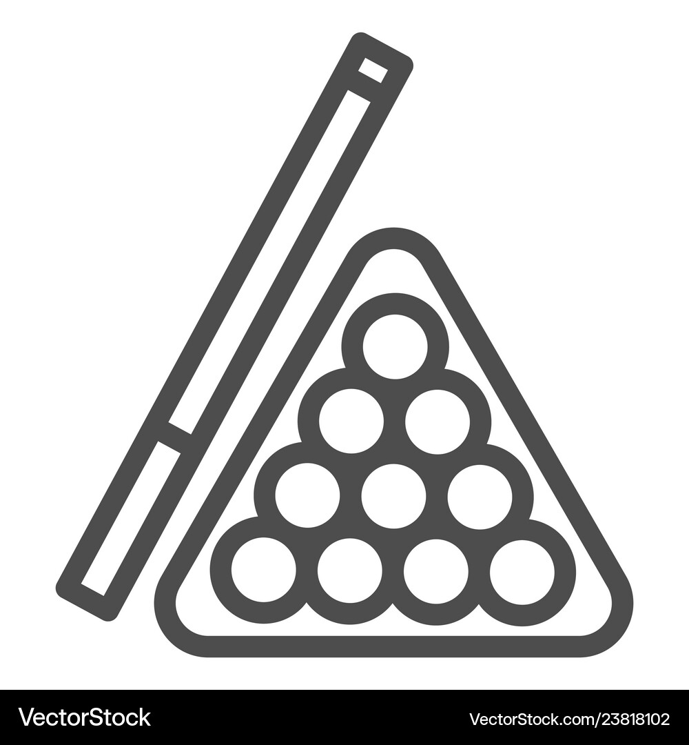 Billiards line icon pool cue and balls Royalty Free Vector