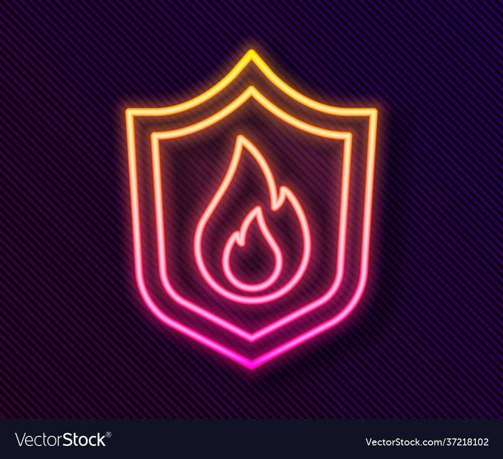 Glowing neon line fire protection shield icon Vector Image