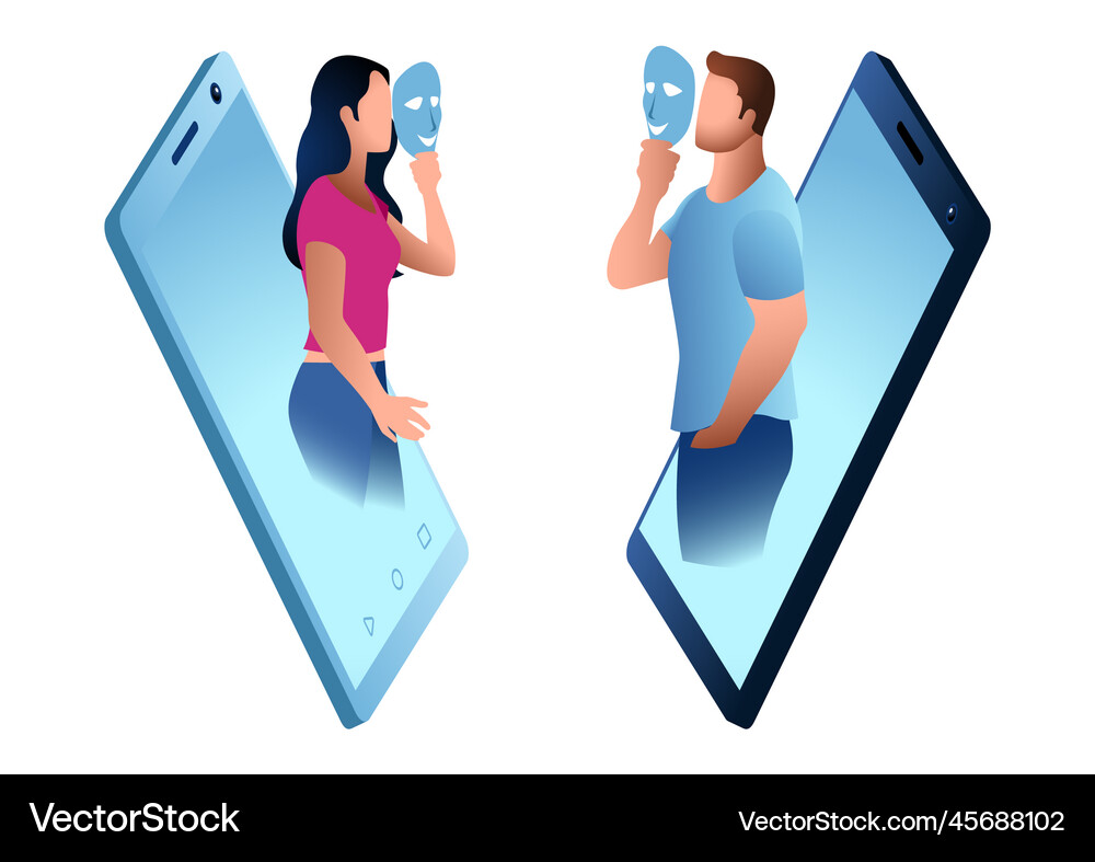Man and woman talking with each other using mask Vector Image