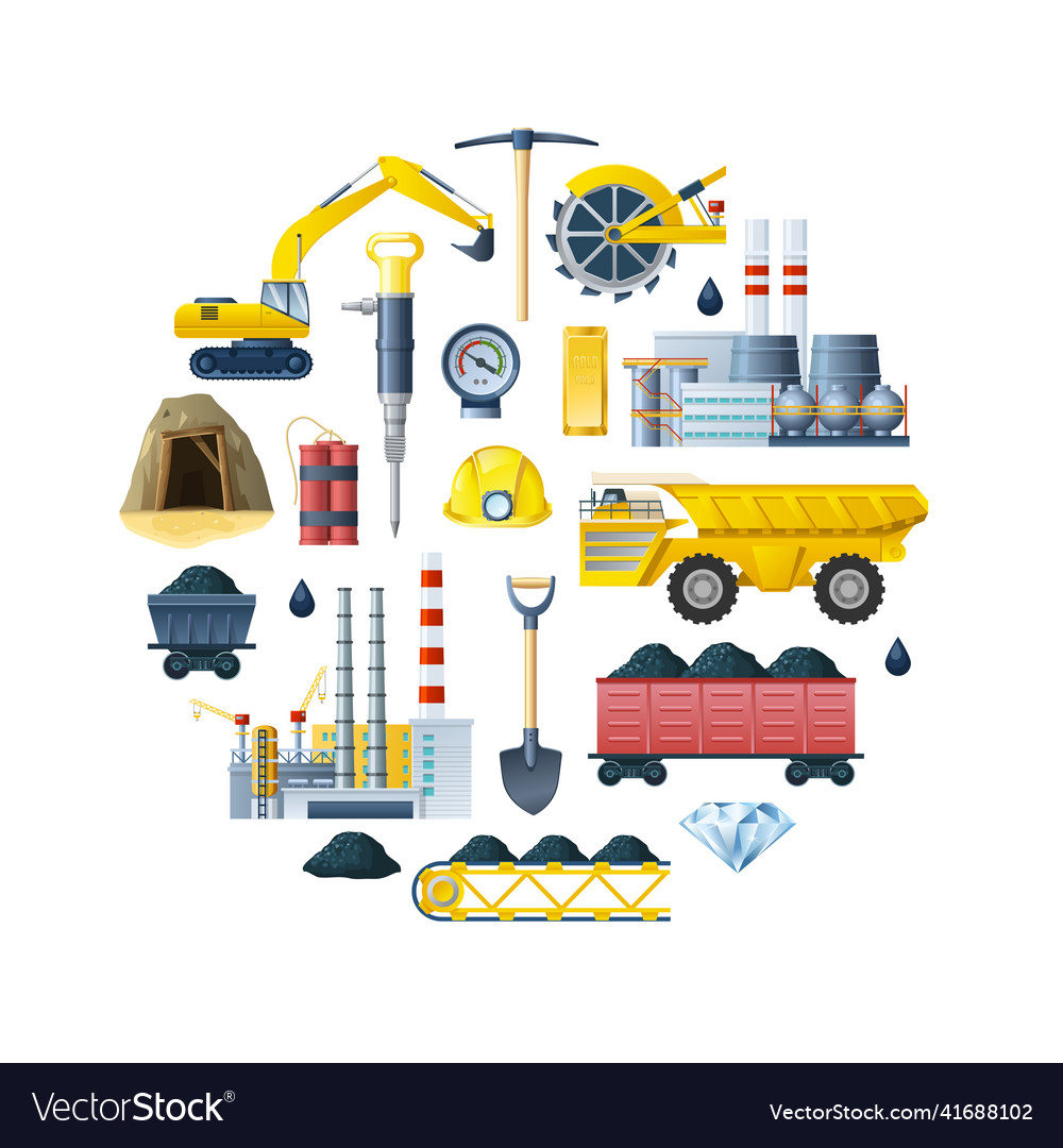 Mining industry round composition Royalty Free Vector Image