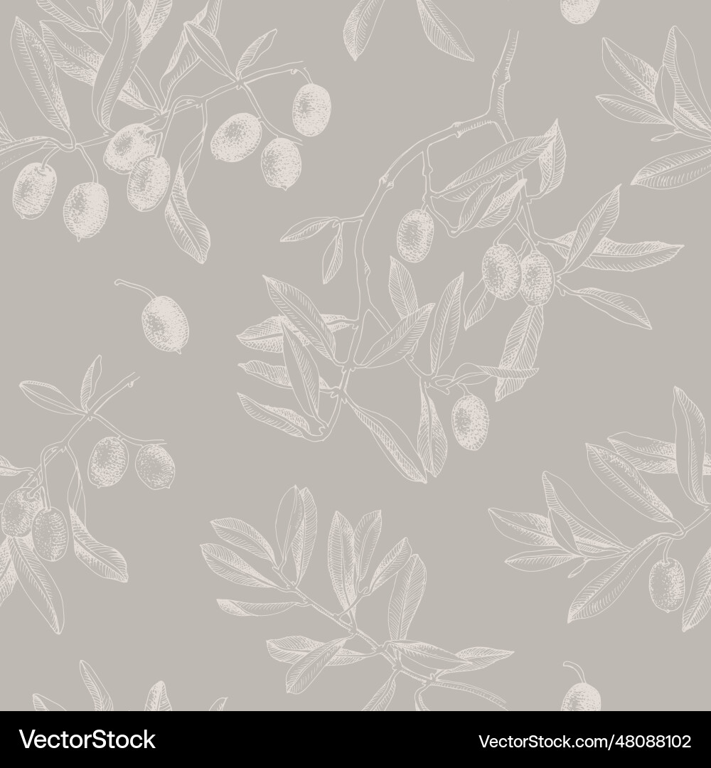 Seamless pattern of olive branches and leaves Vector Image