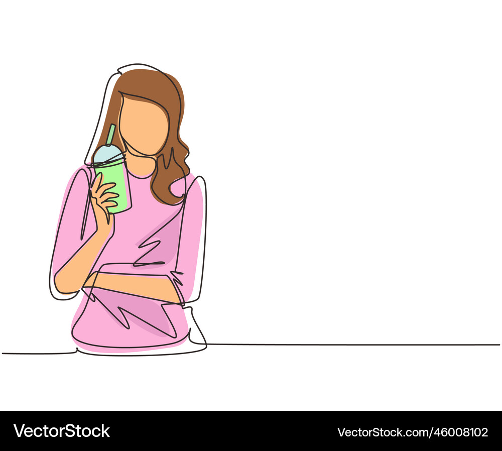 Single continuous line drawing happy young asian Vector Image