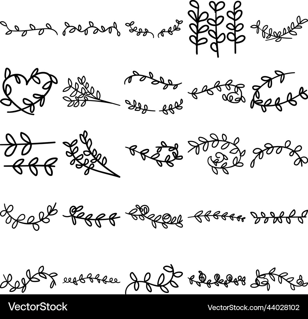 Vines hand drawn doodle line art outline set Vector Image