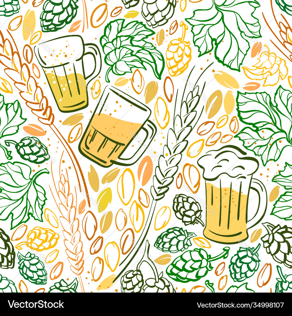 Beer hop mug color seamless pattern Royalty Free Vector