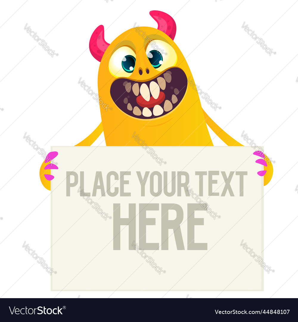 Catoon monster holding blank sign with sample Vector Image