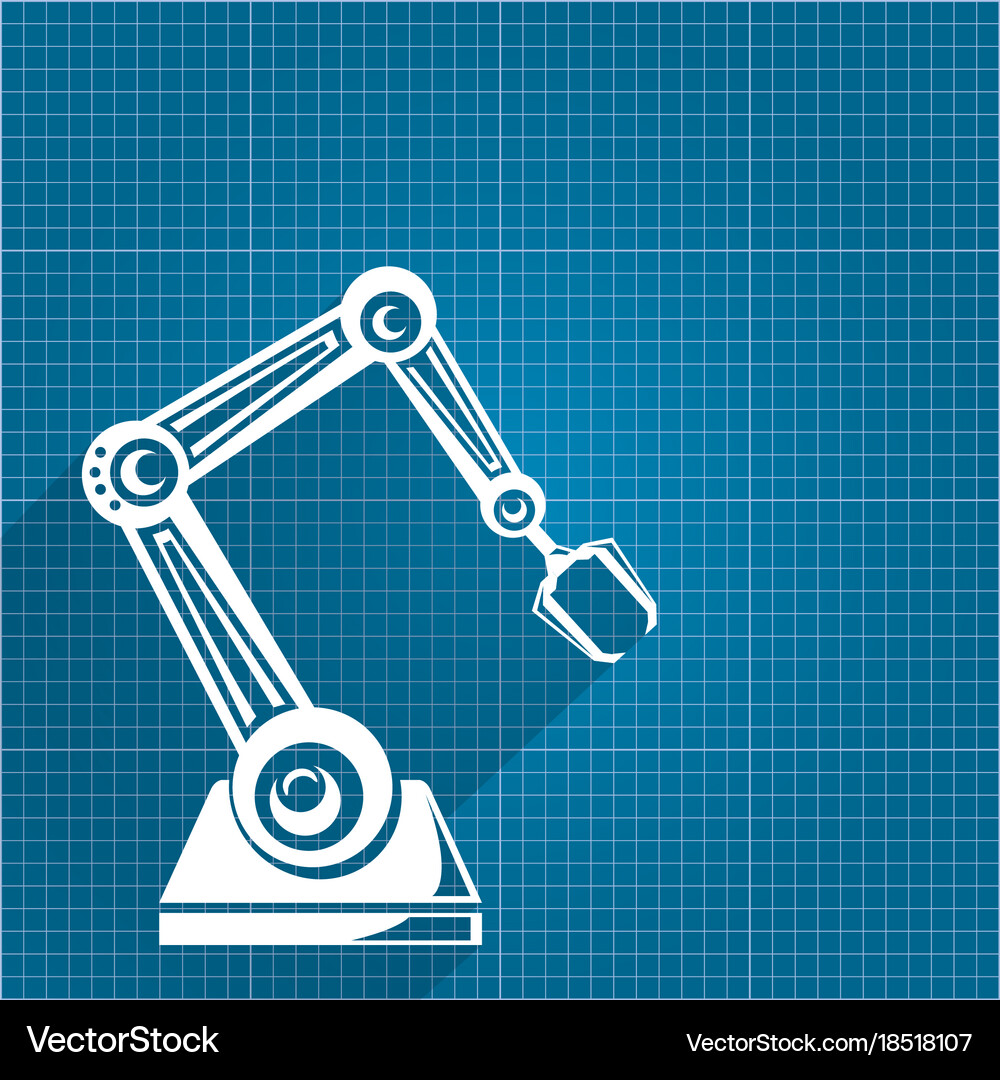 Robotic arm symbol on blueprint paper Royalty Free Vector