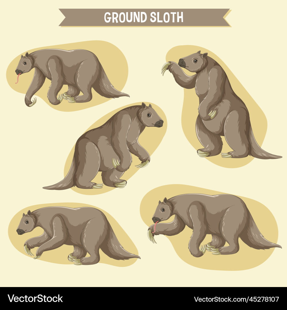 Set of ground sloth sticker Royalty Free Vector Image