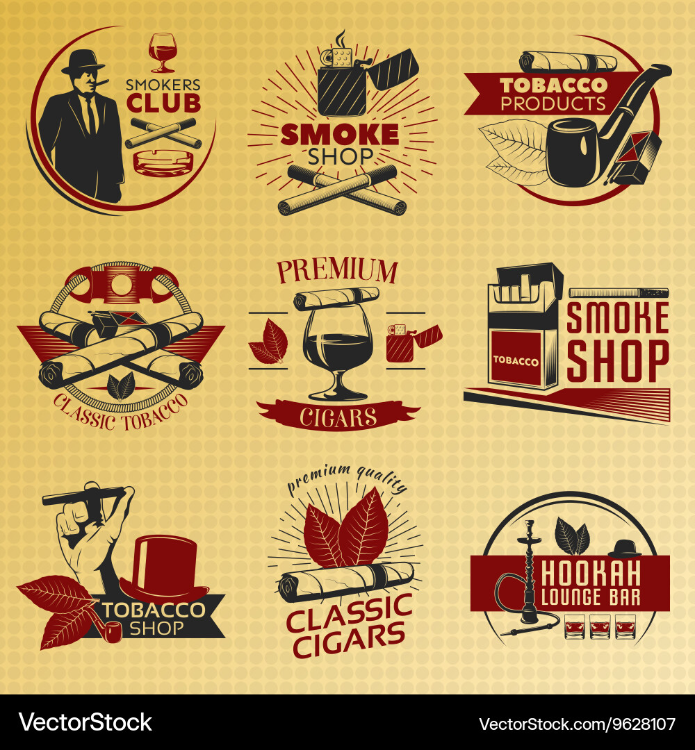 Smoking Tobacco Label Set In Color Royalty Free Vector Image