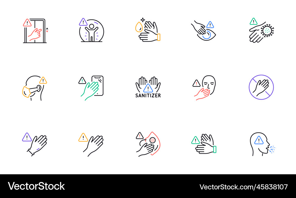 Touch warning line icons stop face eyes Royalty Free Vector