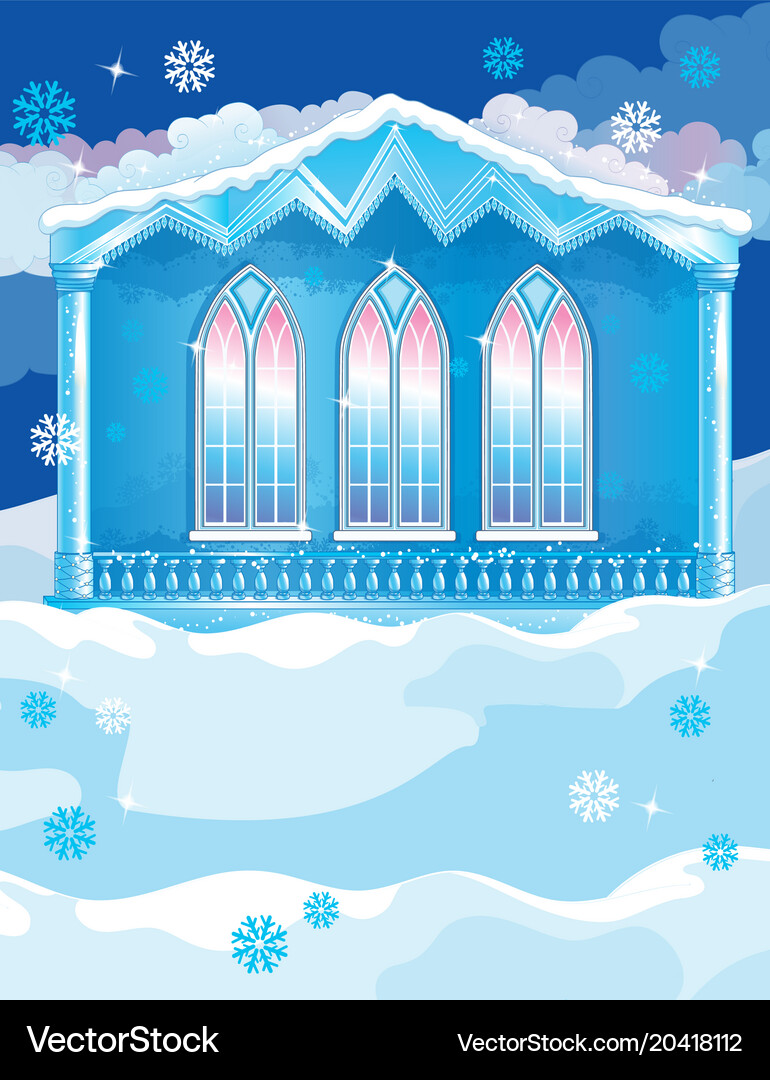 Blue house with big wndows on winter Royalty Free Vector