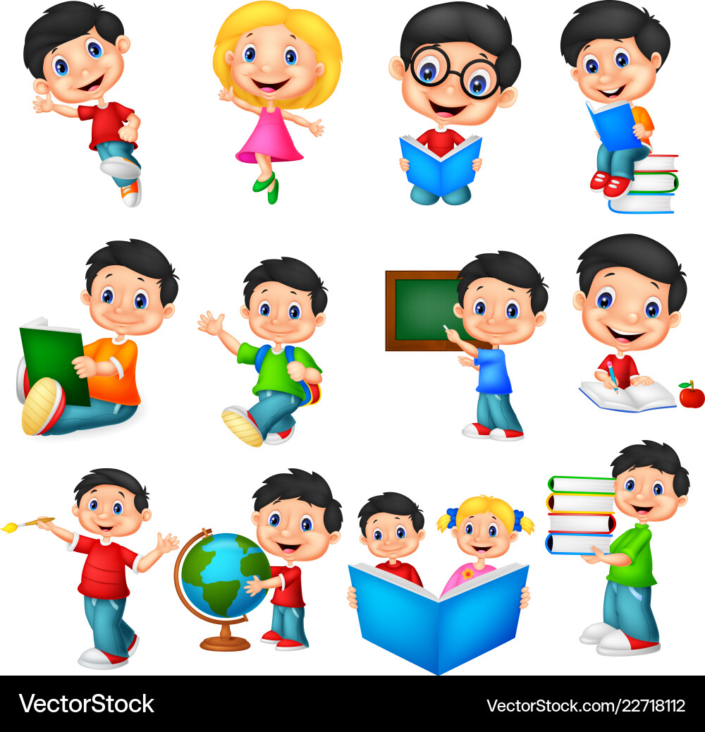 Cartoon school children collection set Royalty Free Vector