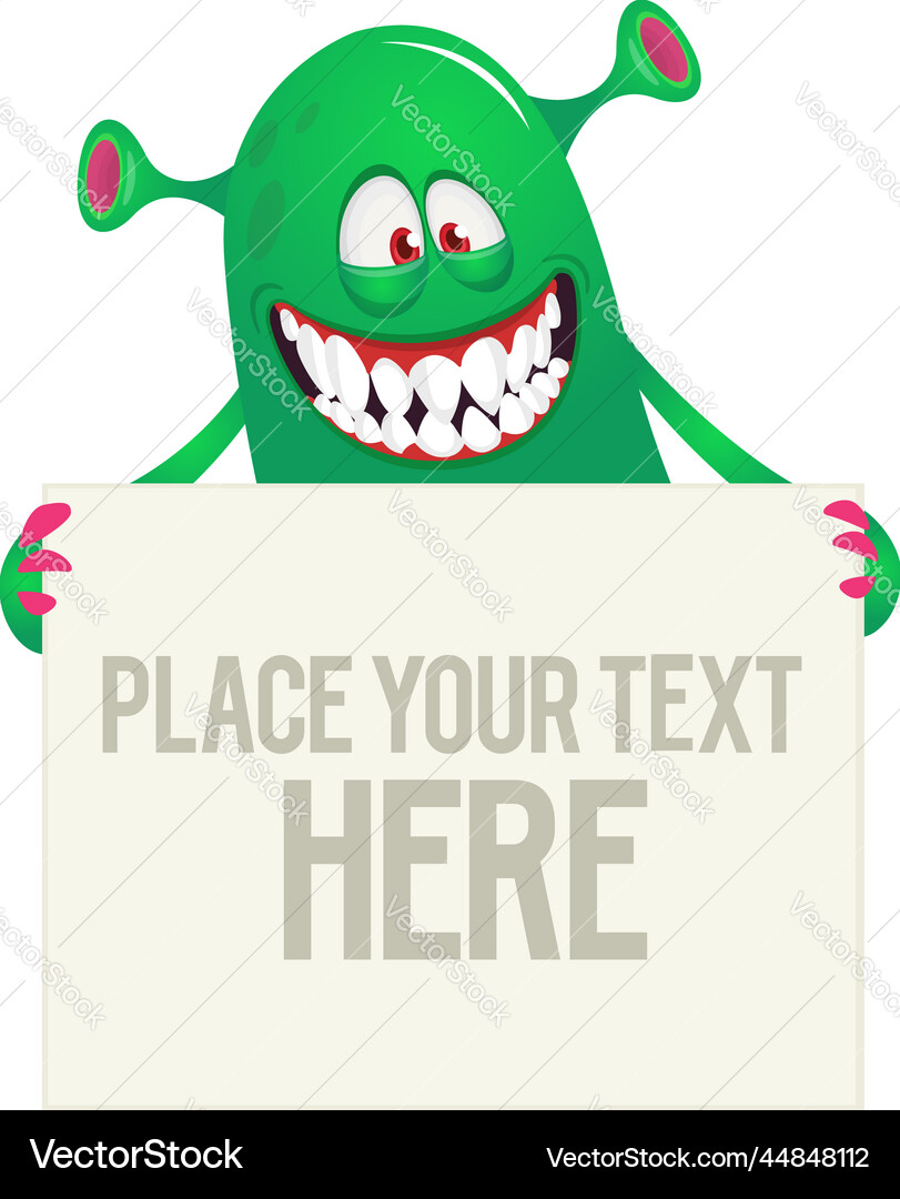Catoon monster holding blank sign with sample Vector Image