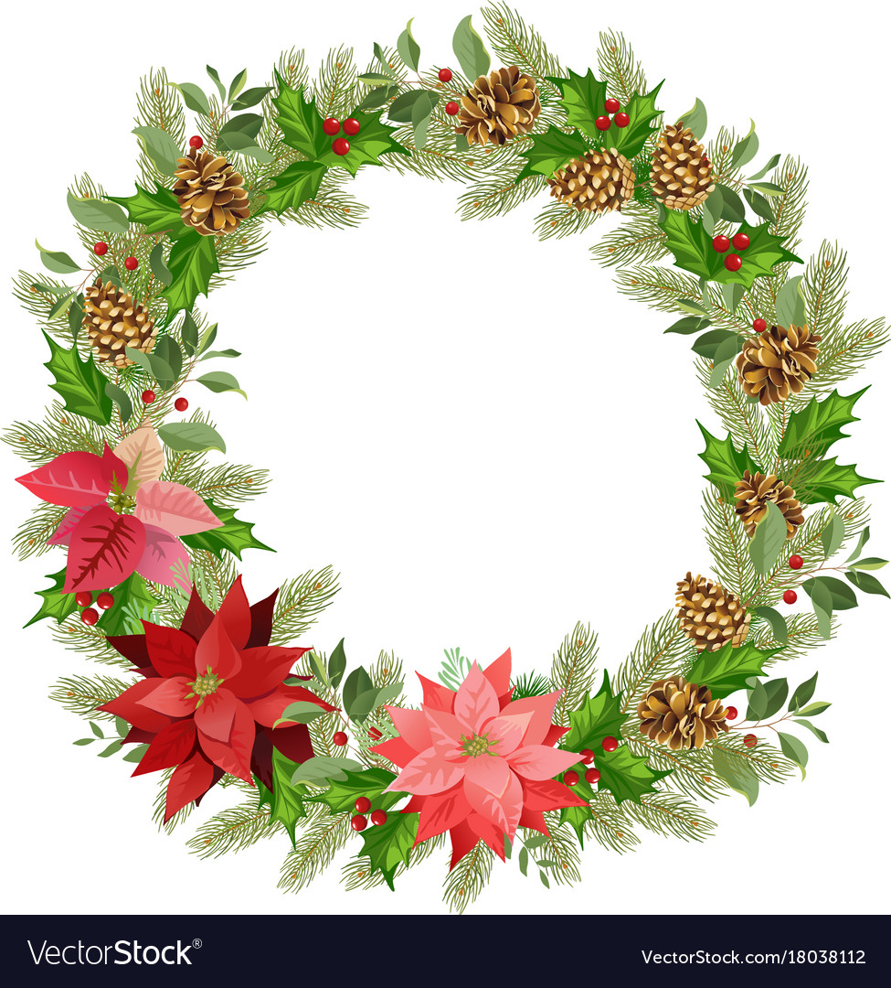 Christmas wreath of red poinsettia and leaves Vector Image