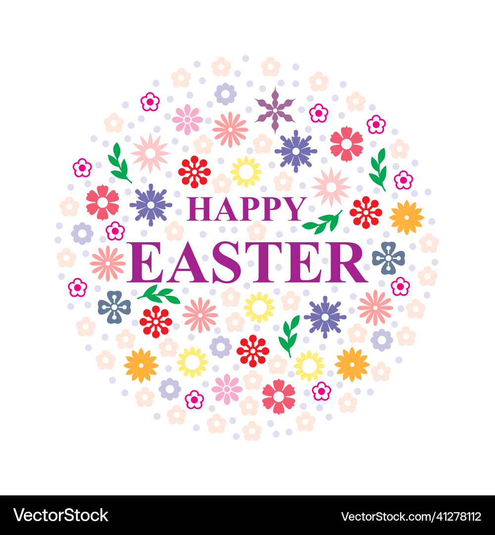 Easter greeting card with round floral decor Vector Image