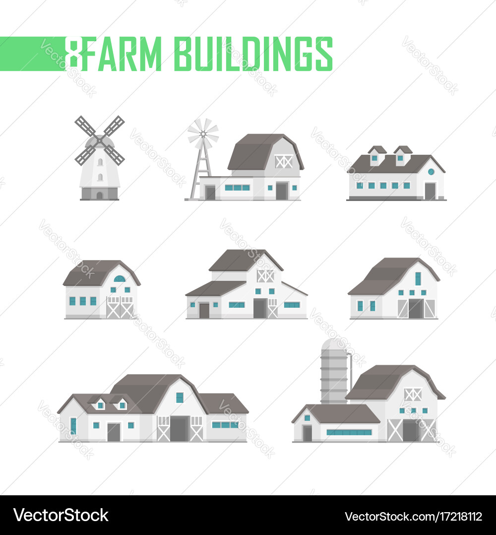 Five farm buildings set icons Royalty Free Vector Image