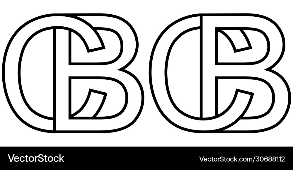 Logo sign bc and cb icon two interlaced Royalty Free Vector