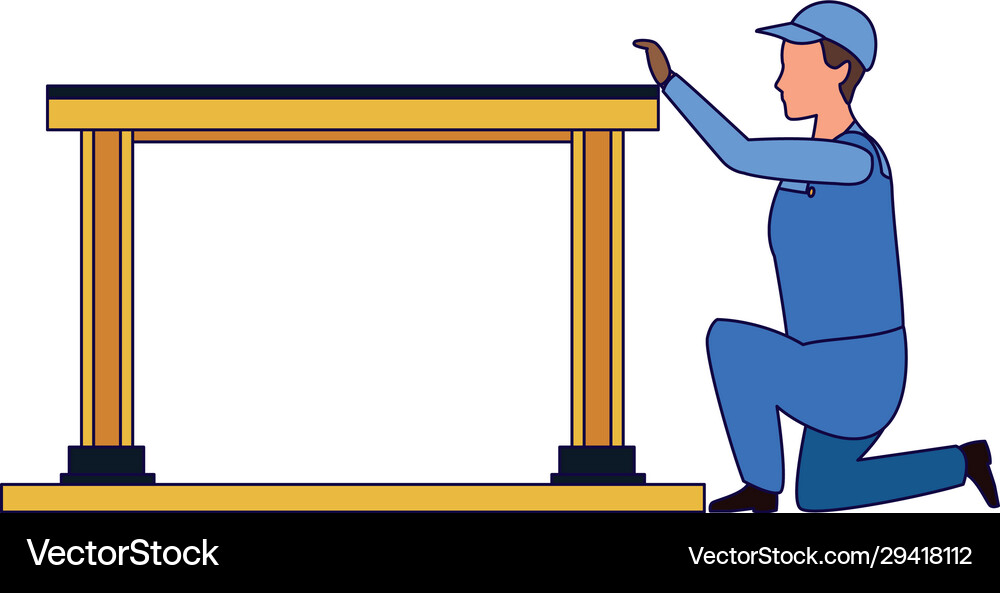 Mechanic with car lift machine Royalty Free Vector Image