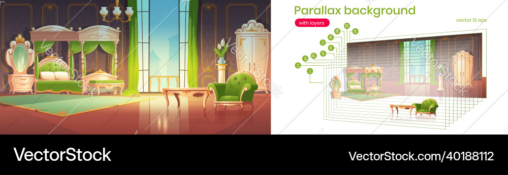Parallax background with luxury bedroom interior Vector Image