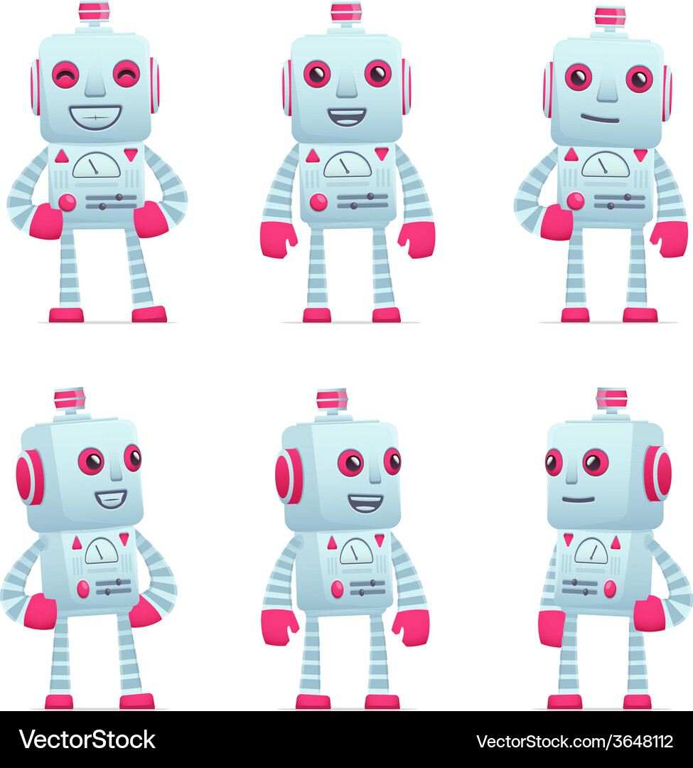 Set of robot character in different poses Vector Image