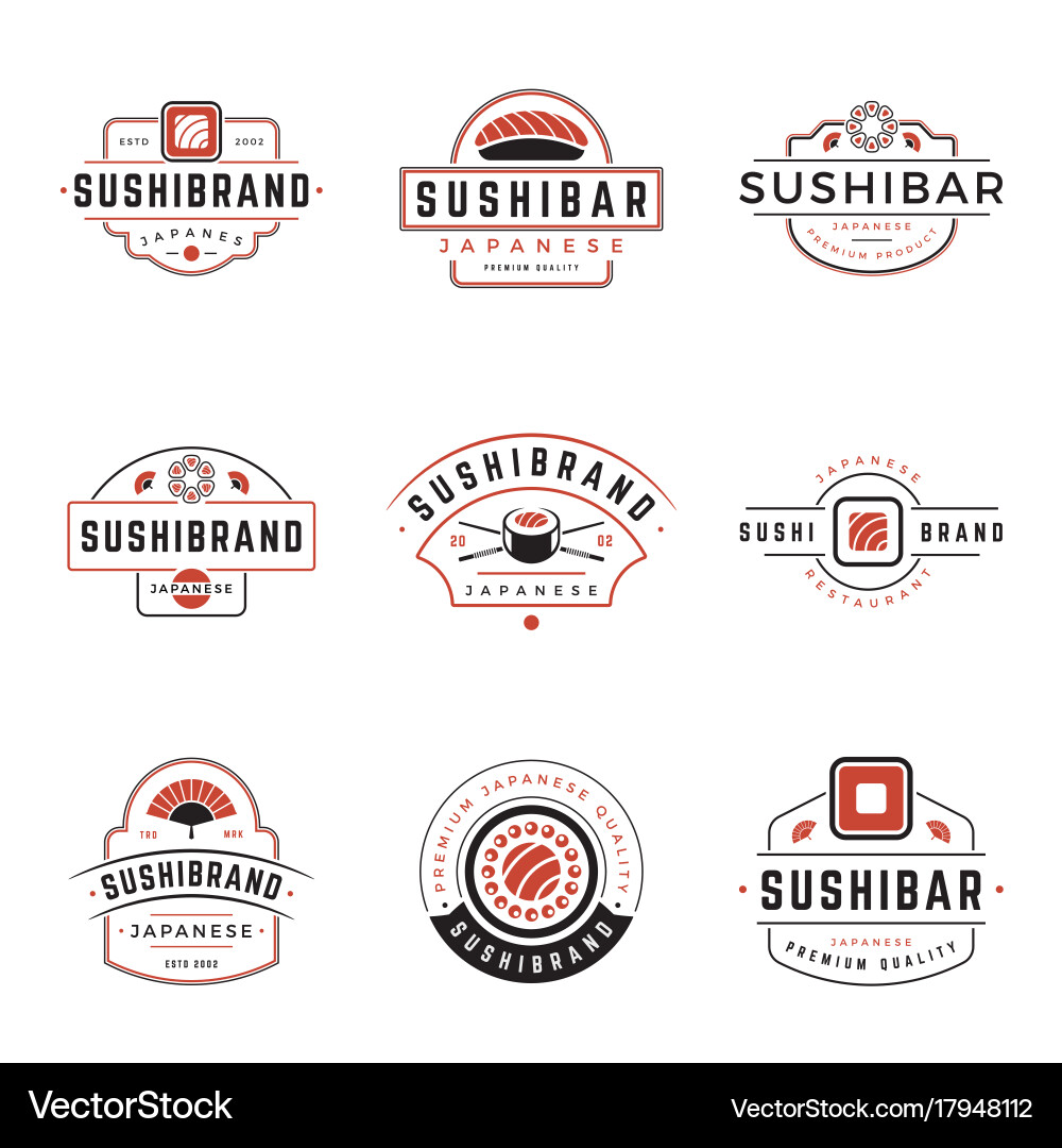 Sushi shop logos templates set object and Vector Image