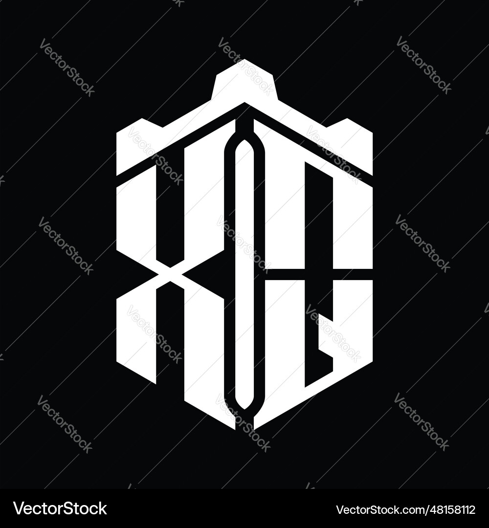 Xq letter logo monogram hexagon shape with crown Vector Image