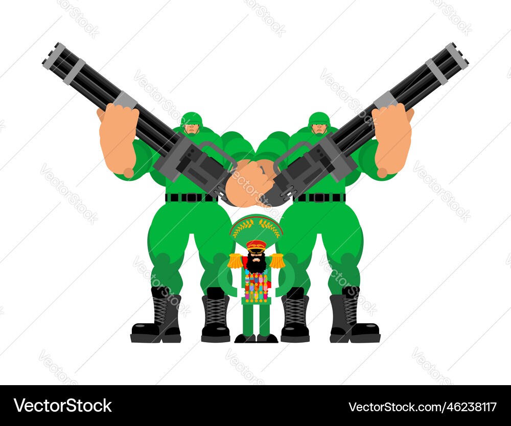 Angry dictator with army security evil military Vector Image