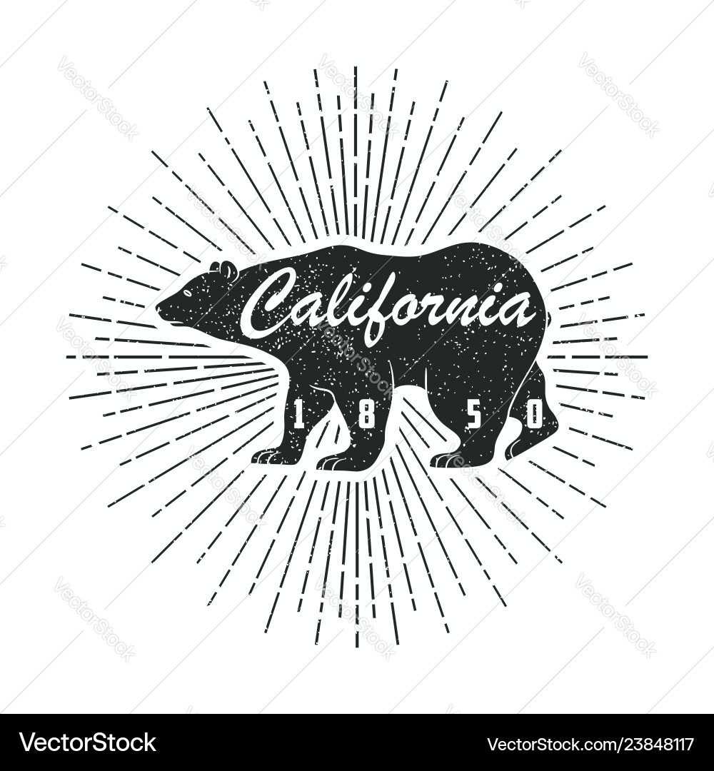 California grunge print with bear Royalty Free Vector Image