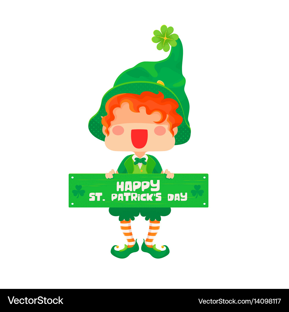 Happy Saint Patrick Day Leprechaun Greeting Sign Vector Image