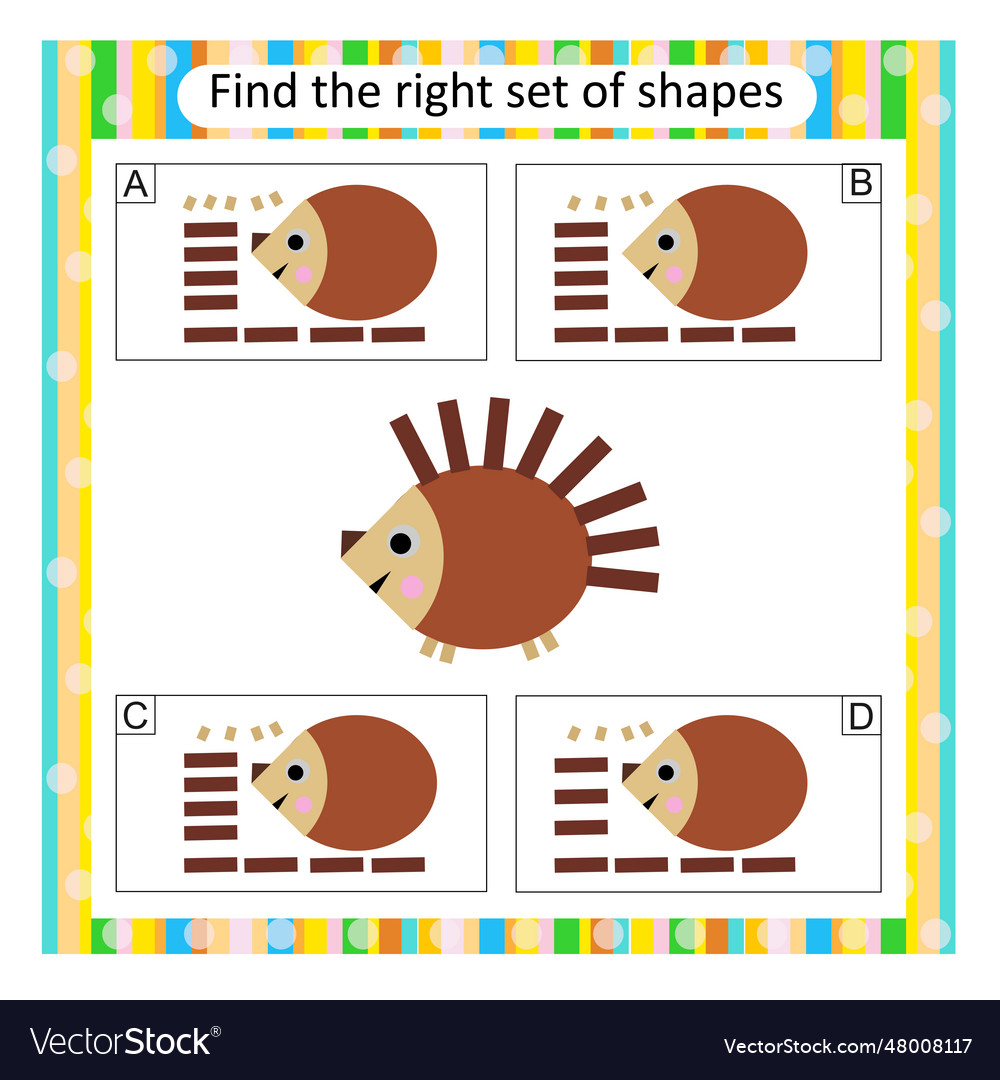 Logic puzzle find the correct set of the hedgehog Vector Image