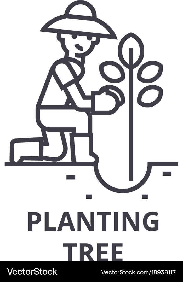 Planting tree line icon outline sign linear Vector Image