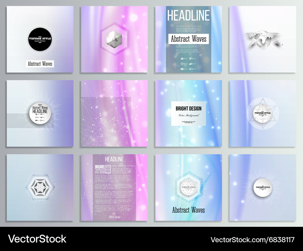 Set of 12 creative cards square brochure template Vector Image