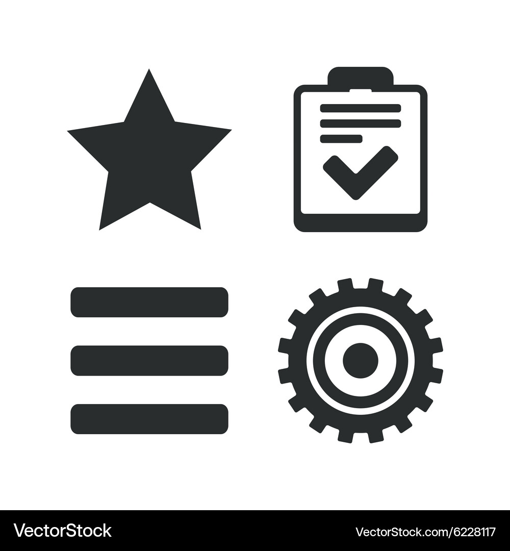 Star and menu list signs checklist gear Royalty Free Vector