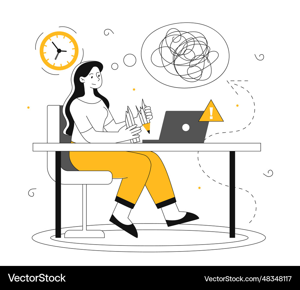 Surprised woman at workplace line concept Vector Image